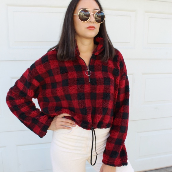 Tops | Fall Favorite Collectionred Plaid Crop Sweater | Poshmark